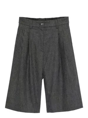 Emporio Armani Pleated Wide-leg Wool Shorts - Grey