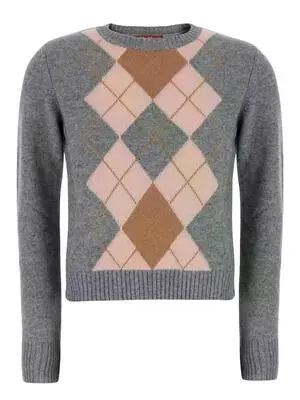 Max Mara Argyle Intarsia Knit Sweater - Grey
