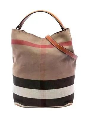 Burberry Medium Check Canvas Ashby Bucket Bag Satchel - Brown