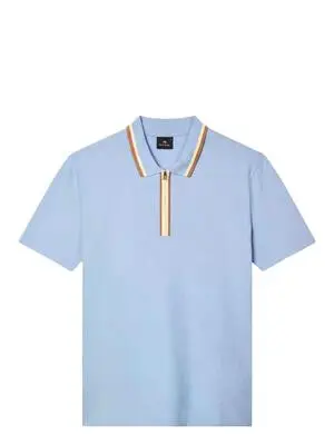 Paul Smith Zip-up Piqué Polo Shirt - Blue