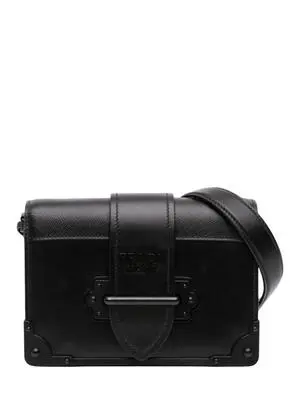 Prada Saffiano Trimmed City Calf Cahier Crossbody Bag - Black