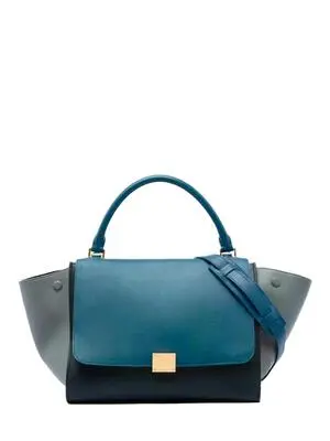 Celine Celine Tricolor Leather Trapeze Satchel Black