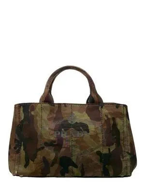 Prada Canapa Logo Camouflage Canvas Tote Satchel - Brown
