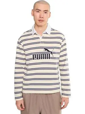 PUMA Essentials Elevated No.1 Relaxed Striped Rugby Polo Clothing Buttercream/striped - Navy