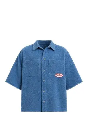 MYSIMPLICATED Textured Cotton Oversized Shirt - Blue