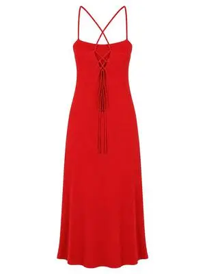 MARIANNE BY MARIE JORDANE Lexie Flared Cotton Midi Dress - Red