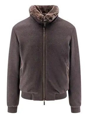 MOORER Wool And Cashmere Jacket With Fur Trim And Zip Closure - Brown