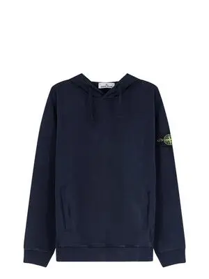 Stone Island Organic Cotton Hooded Sweatshirt With Logo Patch - Blue