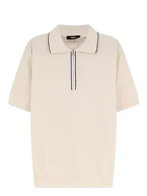 FENDI Cotton And Silk Polo Shirt With Ff Embroidery