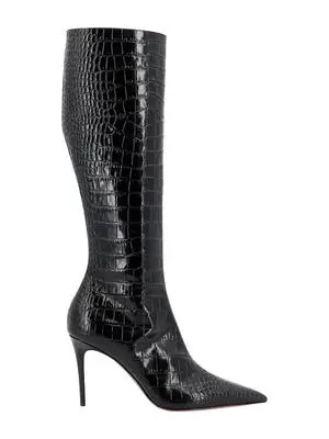 Paris Texas Vera 85 Croc Effect Leather Boots - Brown
