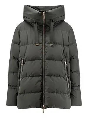 MOORER Waterproof Down Jacket With Hood And Drawstring Details - Green