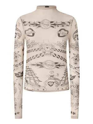 PINKO Pinko Graphic Print Mesh Long Sleeve Top