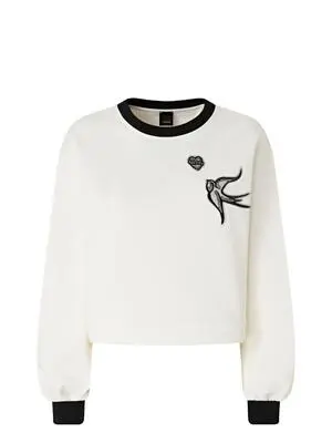Pinko Crewneck Sweatshirt With Contrasting Collar And Cuffs - White