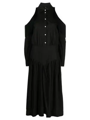 Pinko Fringed Cold Shoulder Midi Shirt Dress - Black