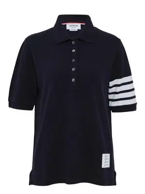 Thom Browne Cotton Polo Shirt With Signature Stripes - Blue