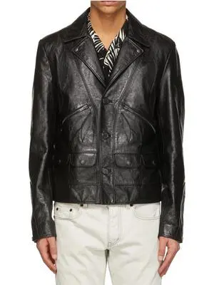 Saint Laurent Leather Application Jacket - Black