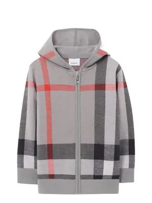 Burberry Checked Wool Zip-up Hoodie - Gray