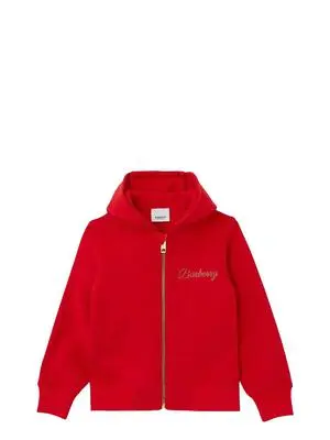 Burberry Logo Script-print Zipped Hoodie - Red