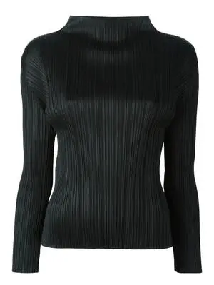 Issey Miyake High-neck Long-sleeve Top - Black