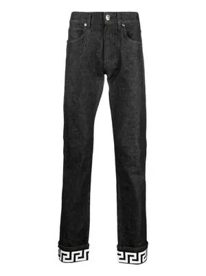 Versace Greek Key Print Denim Jeans - Black