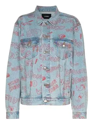 We11Done Graffiti Print Denim Jacket - Blue