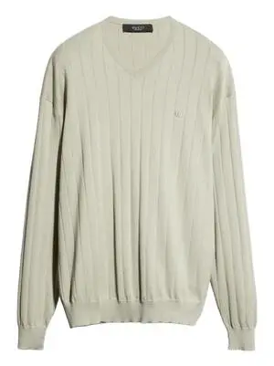 Gucci Ribbed Silk Cotton V-neck Sweater - Light Brown