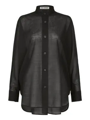 Issey Miyake Sheer Wool Dolman Sleeve Shirt - Black