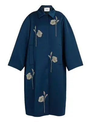 Erdem Embroidered Satin Coat - Navy