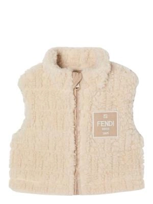 Fendi Baby Gilet In Teddy-effect Wool Fabric - Beige