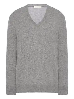 THE ROW The Row Long-Sleeved V-Neck Cashmere Sweater Light Gray Blend