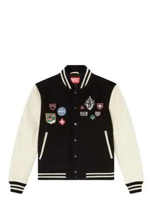 DIESEL® L-arry Patch Leather Jacket - White/black