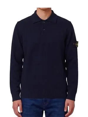 Stone Island Long-sleeve Polo-collar Sweater - Blue