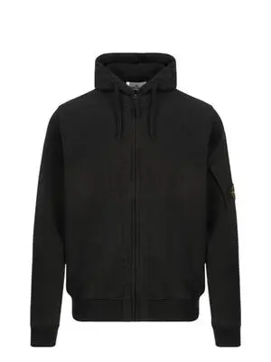 Stone Island Zip Up Hoodie With Logo Patch - Black
