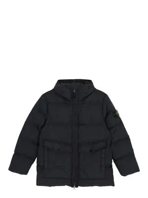 Stone Island Hooded Down Jacket With Quilted Details - Blue