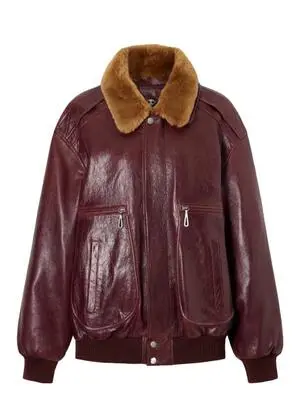 Rabanne Leather Bomber Jacket With Shearling Collar - Brown