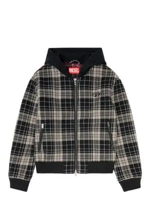 DIESEL® Check Flannel Bomber Jacket With Teddy Interior - Gray/black