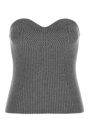 JIL SANDER Ribbed-knit Sweetheart Neckline Bustier Top - Black