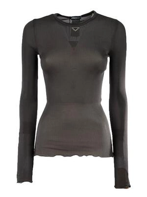 Prada Ribbed Knit Long Sleeve Top - Lead Ash