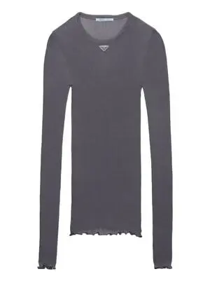 Prada Ribbed Knit Long Sleeve Top - Lead Ash
