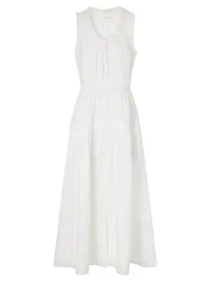 DÔEN Pleated Cotton Maxi Dress With Flowing Hem - White