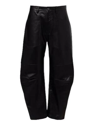 NILI LOTAN Leather Barrel-leg Pants - Black