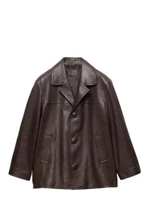Prada Single-breasted Leather Caban Jacket - Brown