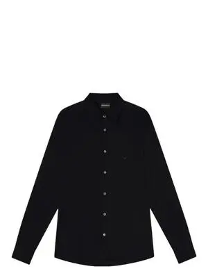 Emporio Armani Logo Embroidered Button-up Shirt - Black