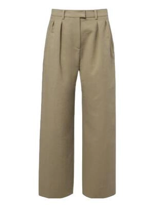 Magda Butrym Cotton Wide-leg Pleated Trousers - Green