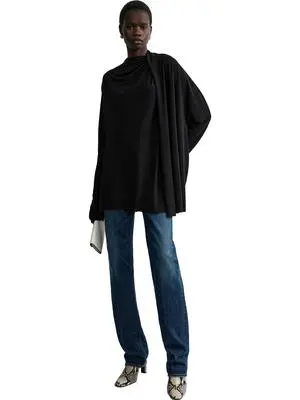 TOTEME Asymmetrical Draped Blouse With Elongated Sleeves - Black