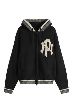 NO PROBLEMO Varsity Zip Through Knit - Black