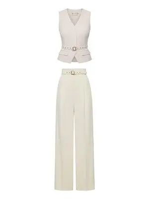 ALINA CERNATESCU Neutrals Anika Ivory Vest And Long Pants Matching Set - White