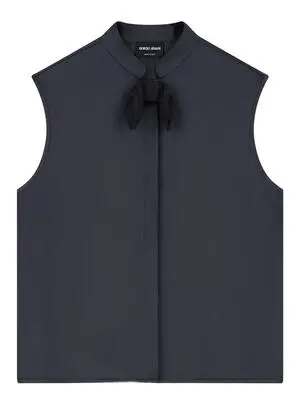 Giorgio Armani Sleeveless Silk Satin Shirt With Mandarin Collar - Grey