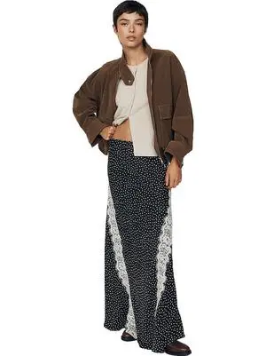 Anthropologie Tilda Lace-trim Maxi Slip Skirt - Black Dot