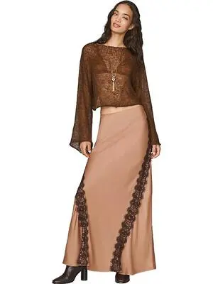 Anthropologie Tilda Lace-trim Maxi Slip Skirt - Taupe